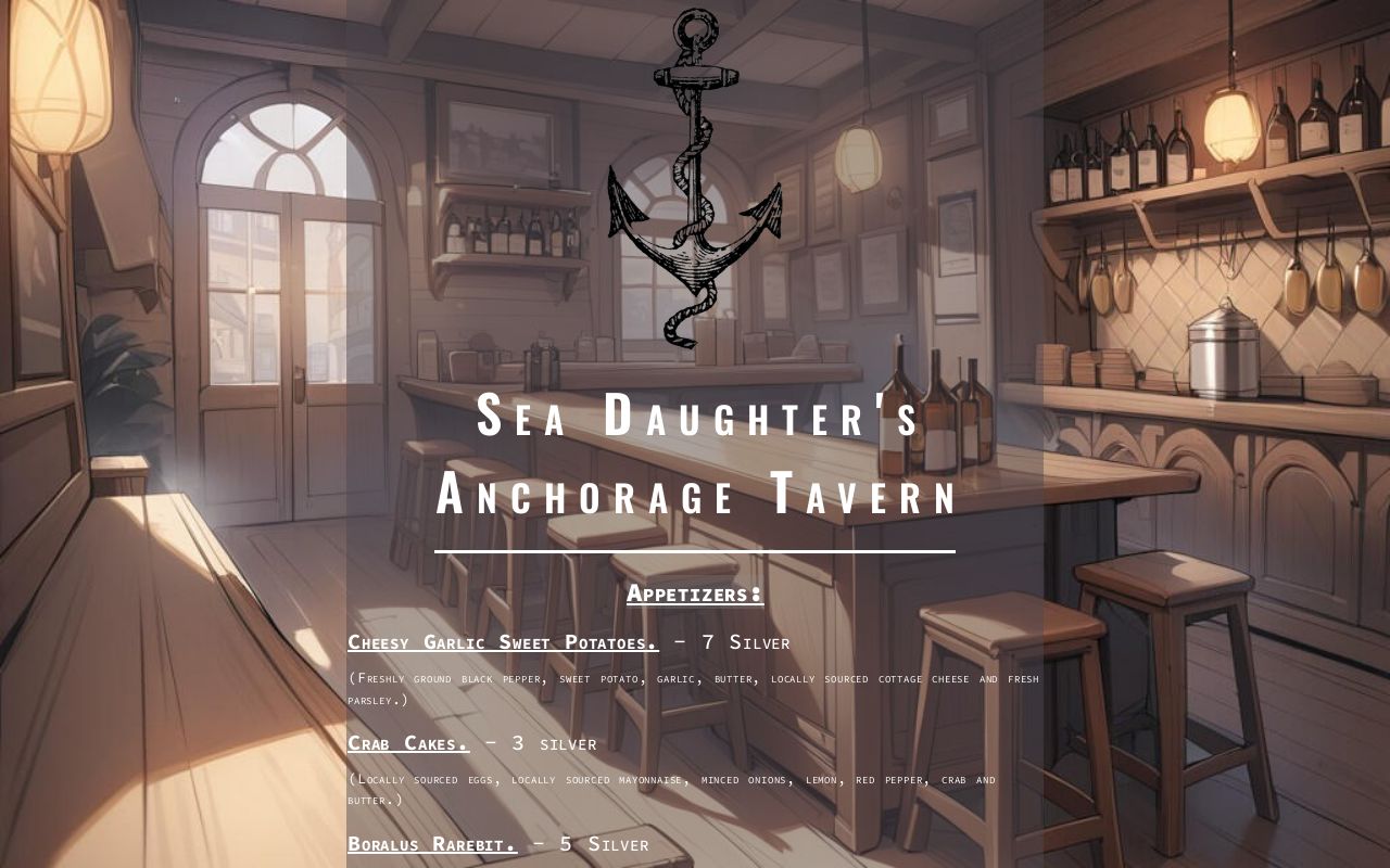 Sea Daughter's Anchorage Tavern Menu